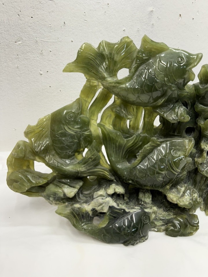 Chinese Jade Koi Carp Fish Aquarium Jadeite Nephrite Celadon Carved ...