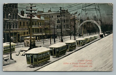 Canal Street Trolley Trains in Snow NEW ORLEANS Rare Antique 1895 ...