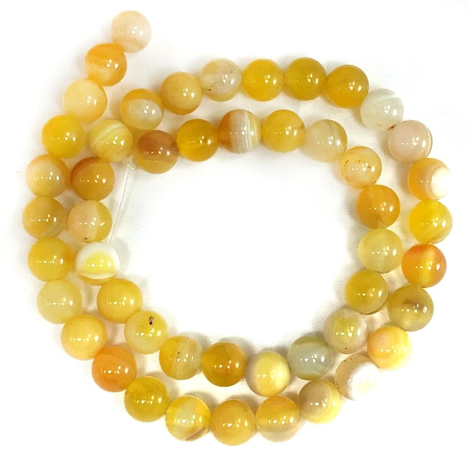 Natural Gold Yellow Stripe Agate Round Bead 15" Jewelry Making Gemstone ...