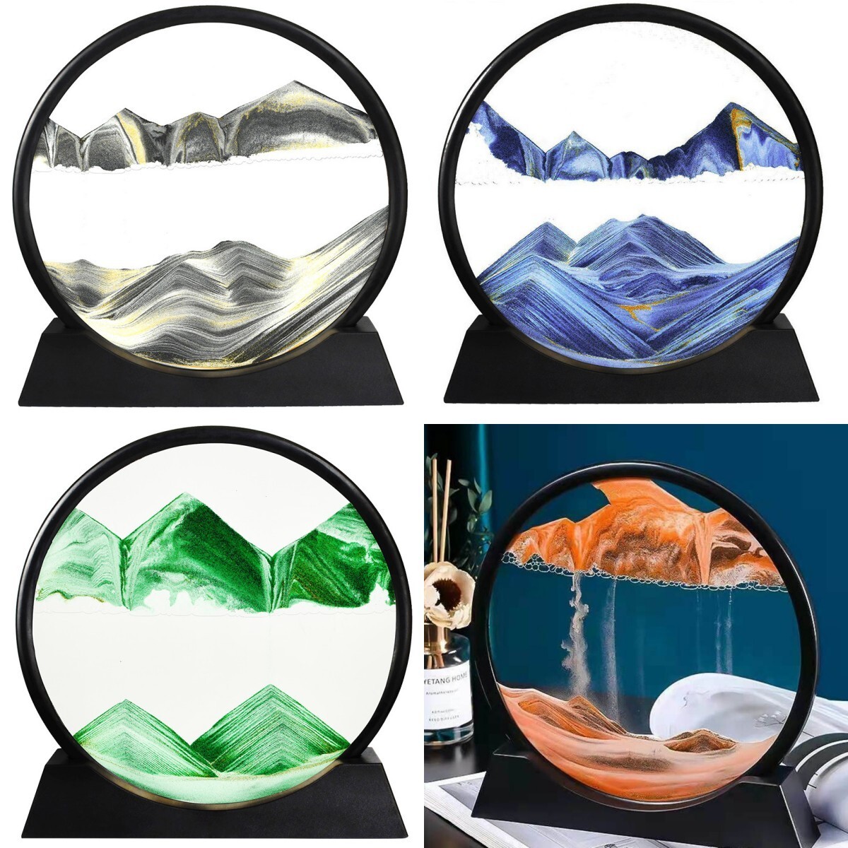 3D Moving Sand Art Picture Frames Round Glass Mountain Sea Sandscape ...
