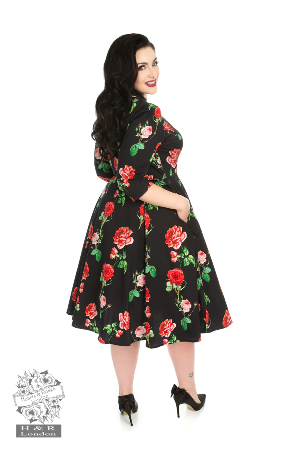 Black Red Roses Dress Hearts and Roses London H&R Plus Size Sleeved ...