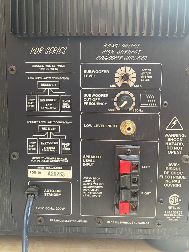 Paradigm PDR-10 200W Powered Subwoofer Amplifier Black PDR Series ...