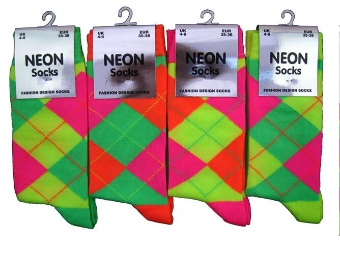 3 PAIRS OF NEW WOMENS/LADIES/GIRLS NEON SOCKS BRIGHT FUN UK SIZE 4 TO 6 ...