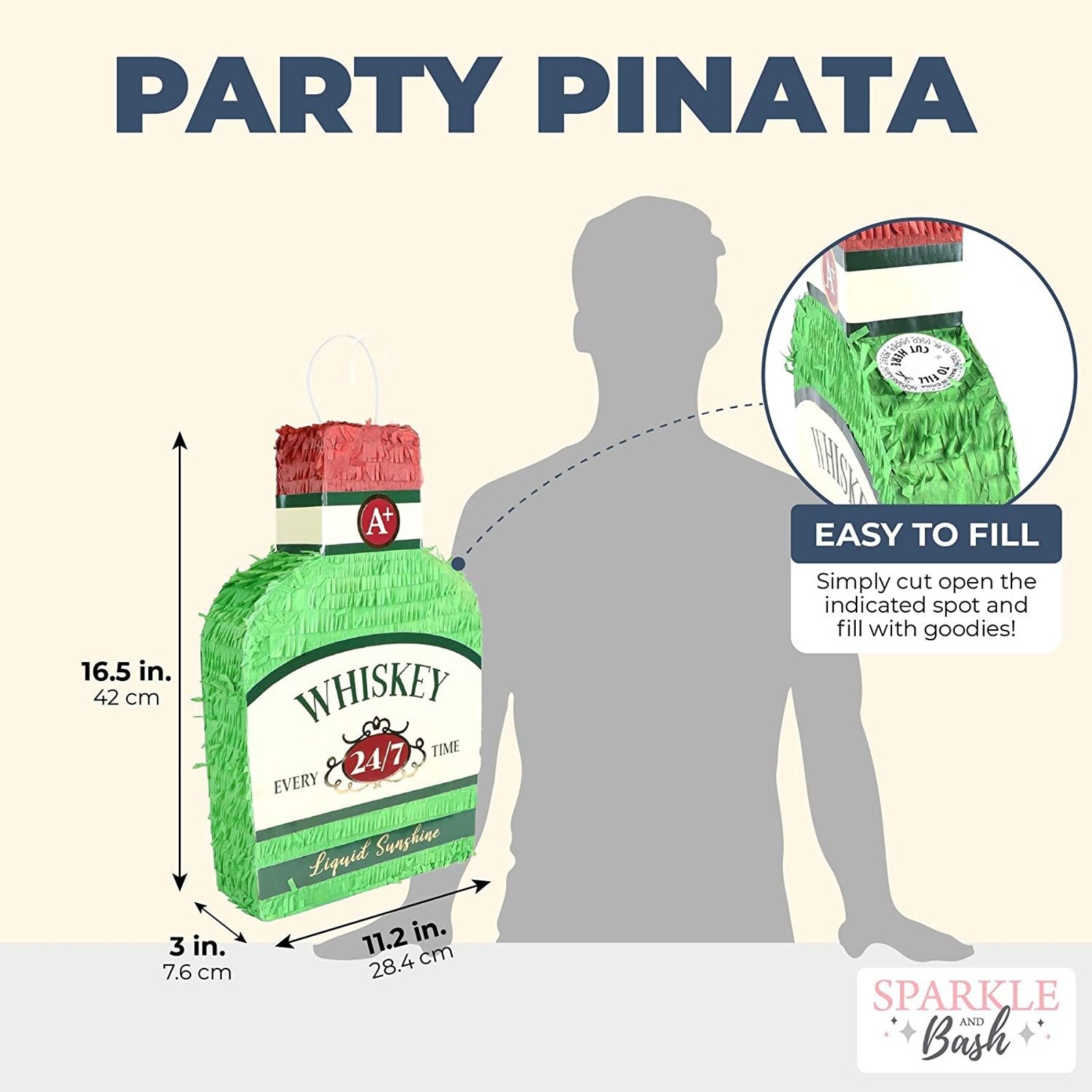 Alcohol Bottle Pinata, Whiskey Birthday Decorations for Men, 16.5 x 11 ...