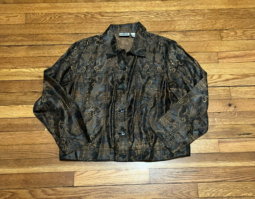 Chico's Design Silk Blend Jacket Women's Size 2 Large 12 Brown ...