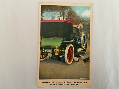 1909 POSTCARD CAR RUNNING OVER MAN, I RAN ACROSS AN OLD FRIEND OF YOURS ...
