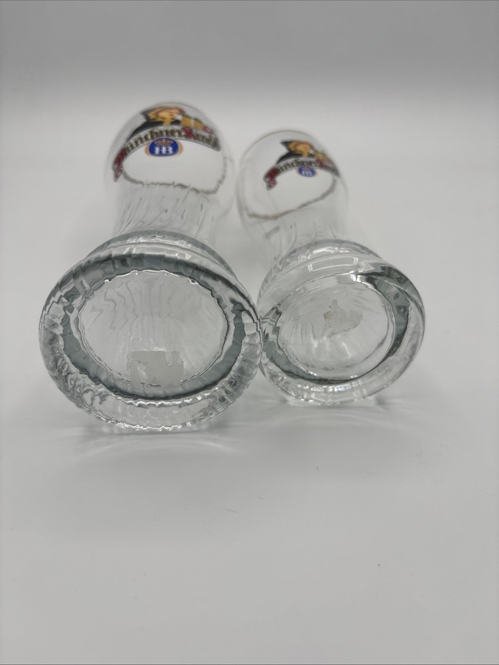 Set of 2 Munchner Kindl HB Hofbrau .5L & .3L Swirl Pilsner Beer Glasses ...