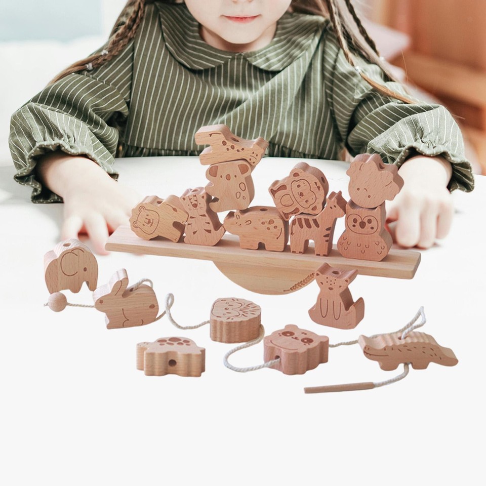 Wooden Animal Blocks Stacking Toy Threading Easy Assembly Early ...