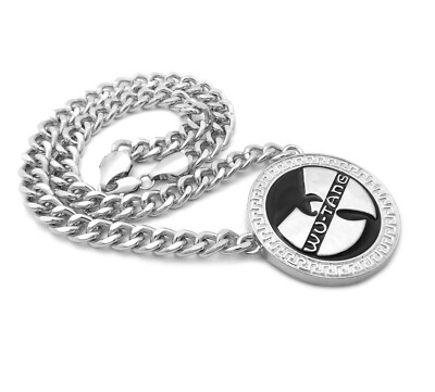 Silver PT Large WU TANG Pendant & 9mm 18" 20" 24" Cuban Chain Hip Hop ...