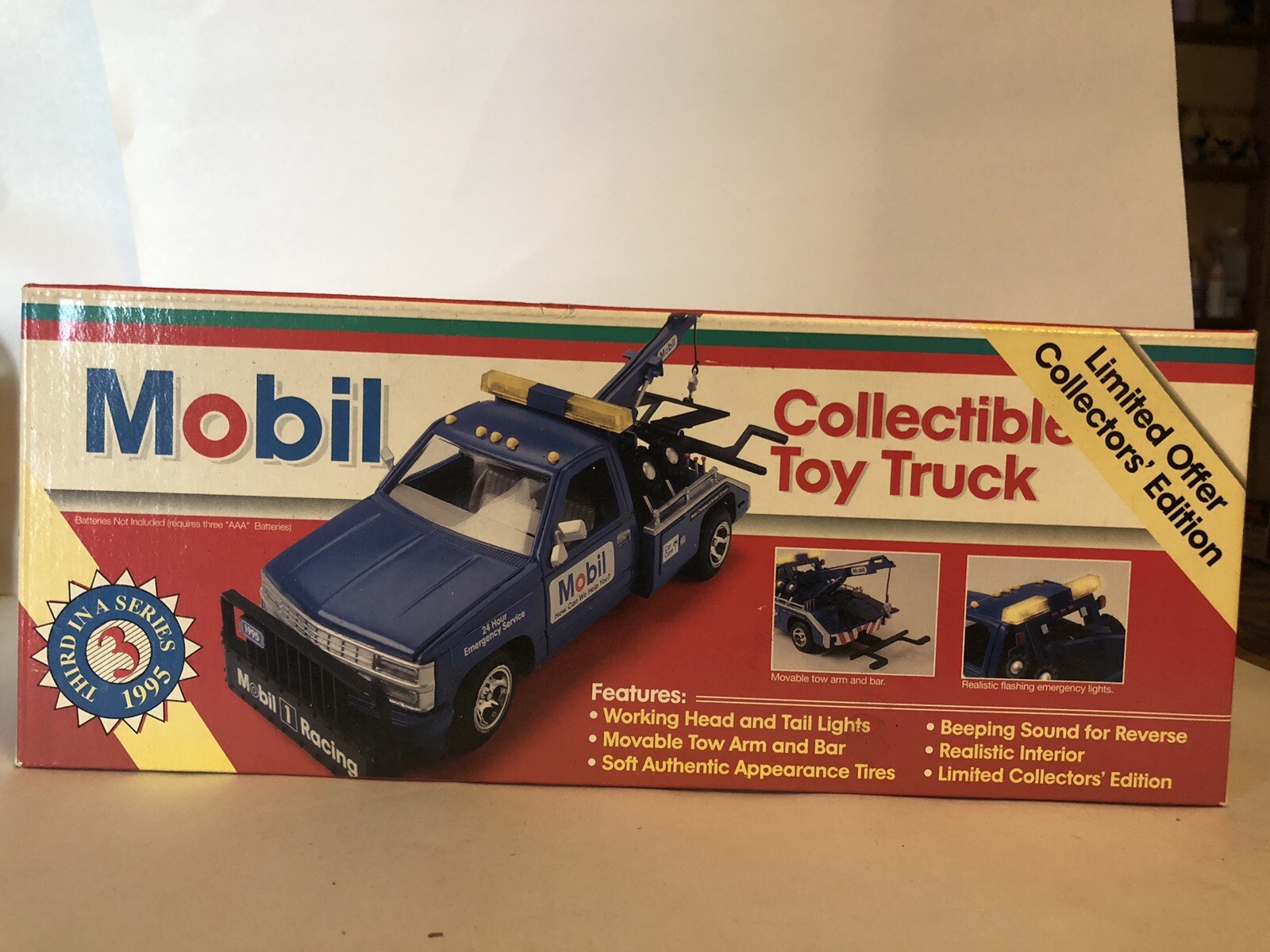 Vintage 1995 MOBIL Racing LE Collectible Toy Tow Wrecker Truck / COA 1: ...