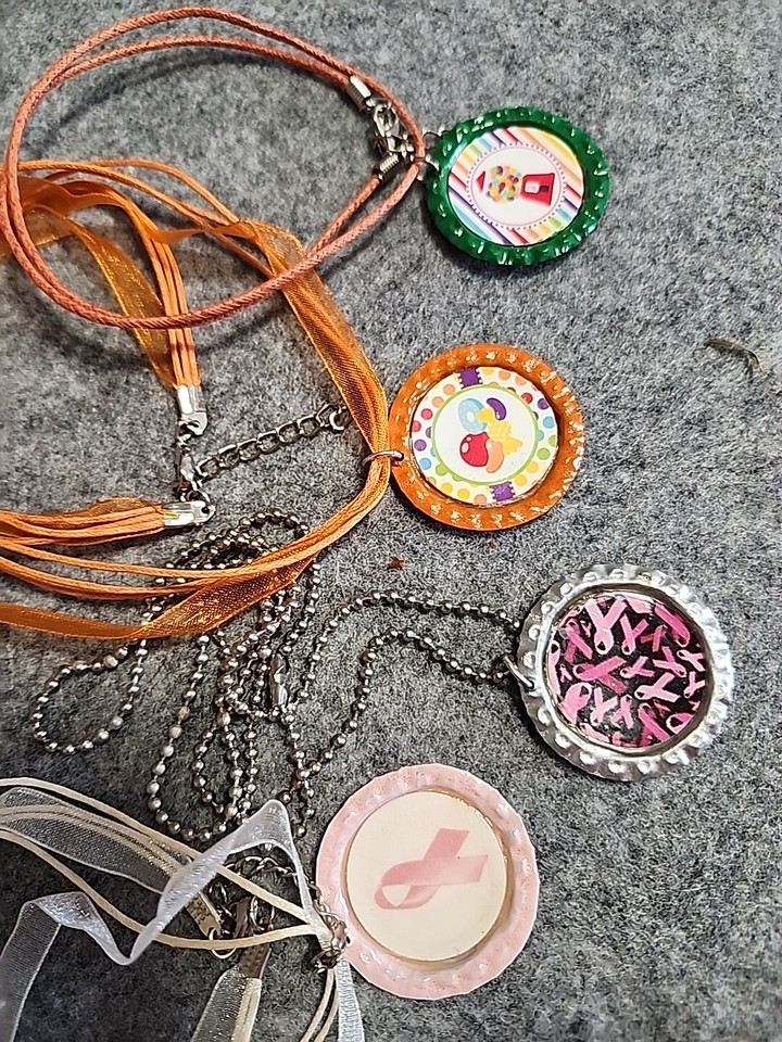 Lot Of 10 Assorted Breast Cancer Awareness/Candy Bottle Cap Necklaces ...