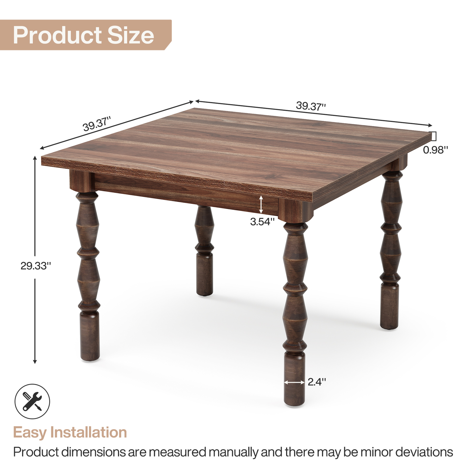 Tribesigns 47" Square Dining Table for 4, Farmhouse Kitchen Table Solid ...
