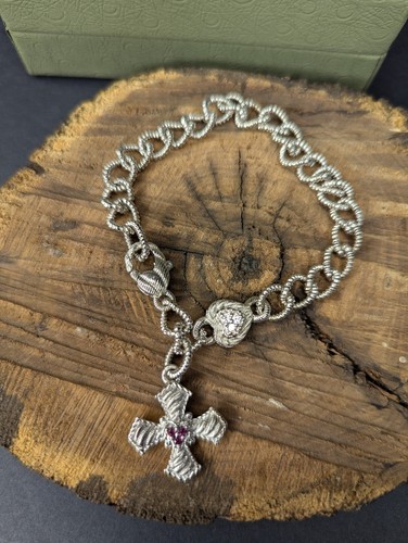 Judith Ripka Sterling Silver 925 Curb Link Bracelet With Cross | eBay
