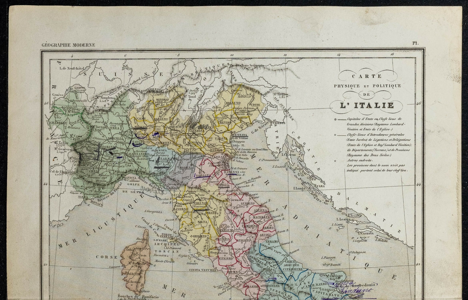 1857 - Map Physical And Political . Made IN Italy - Per Périgot ...