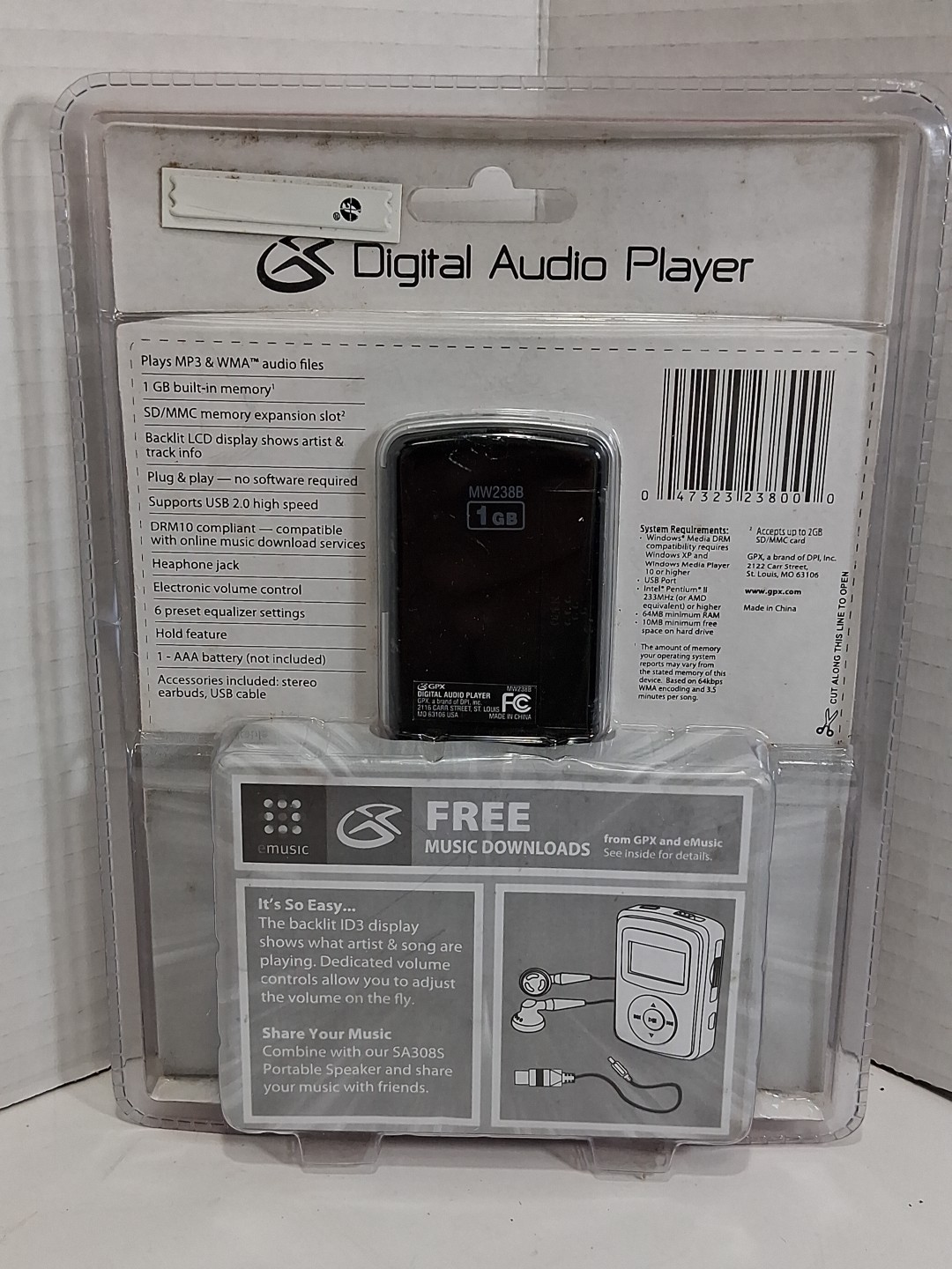 GPX Digital Audio Player (MW3837) 1GB Memory / Sealed 47323738371| eBay