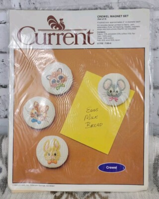 Vintage 1982 Current Crewel Embroidery Magnet Set Craft Kit Cute ...