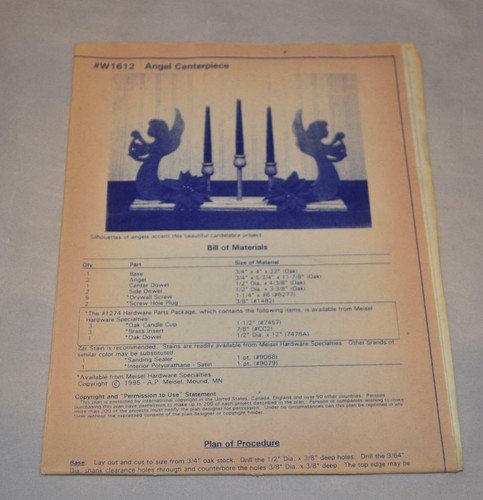 VTG 1995 XMAS DIY WOODWORKING PATTERN Angel Candleholders Meisel ...