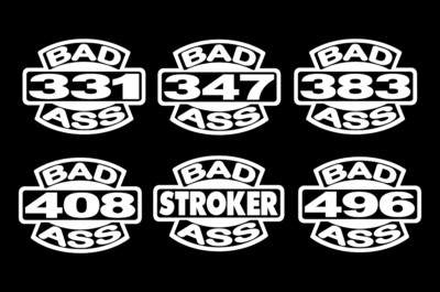 2 BADASS STROKER DECALS V8 331-347-383-408-496 CUBIC INCHES STICKERS ...