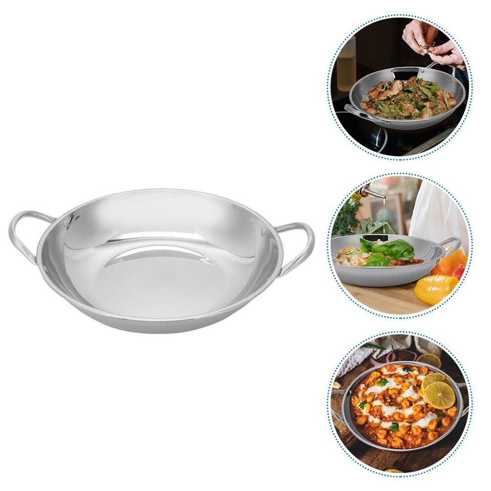 Flat-bottom Dry Pot Hotpot Stainless Pan Cooking Travel Small Steel Wok ...