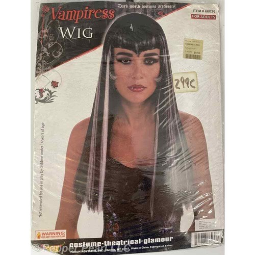 Vampiress Costume Wig Long Black White Streaks Adult Ages 14+ Halloween ...