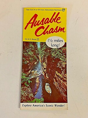 Vintage Ausable Chasm Souvenir Color Travel Brochure Map History ...