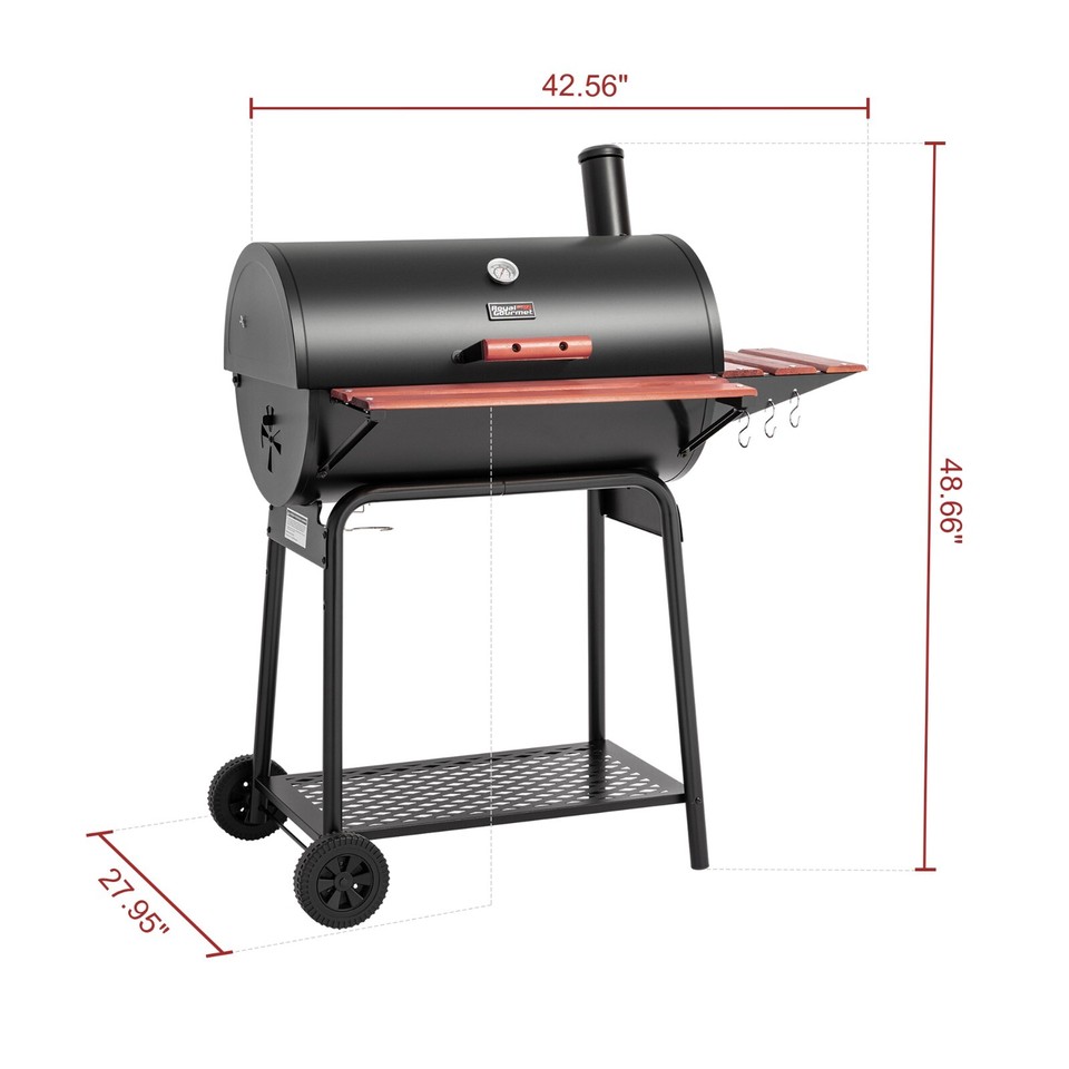 Royal Gourmet Barrel Charcoal Grill with Wood-Painted Side & Front ...