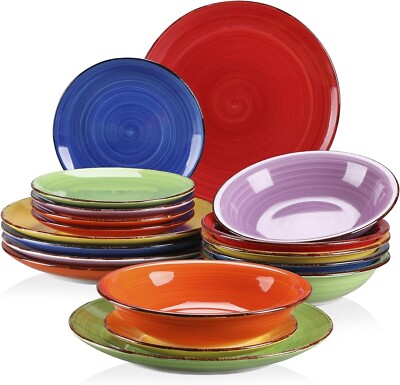 18-Piece Dinner Set Stoneware Hand-painted Colourful Plates Bowls ...