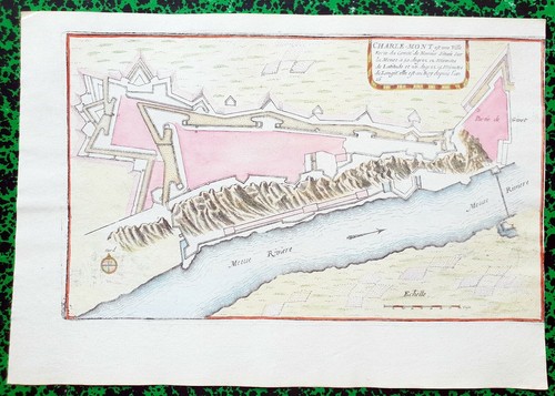 XVIII ème - Dépt 08 - Beau Plan Aquarellé de Givet par N. de Fer 35x24 ...