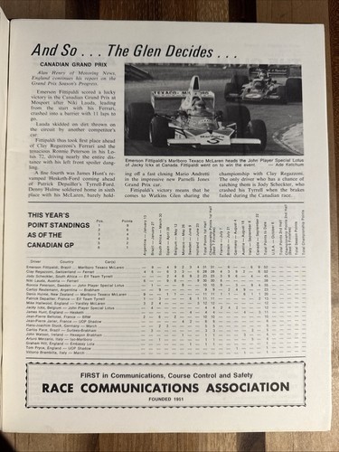 1974 U.S. Grand Prix Formula One Race Program, Watkins Glen New York | eBay