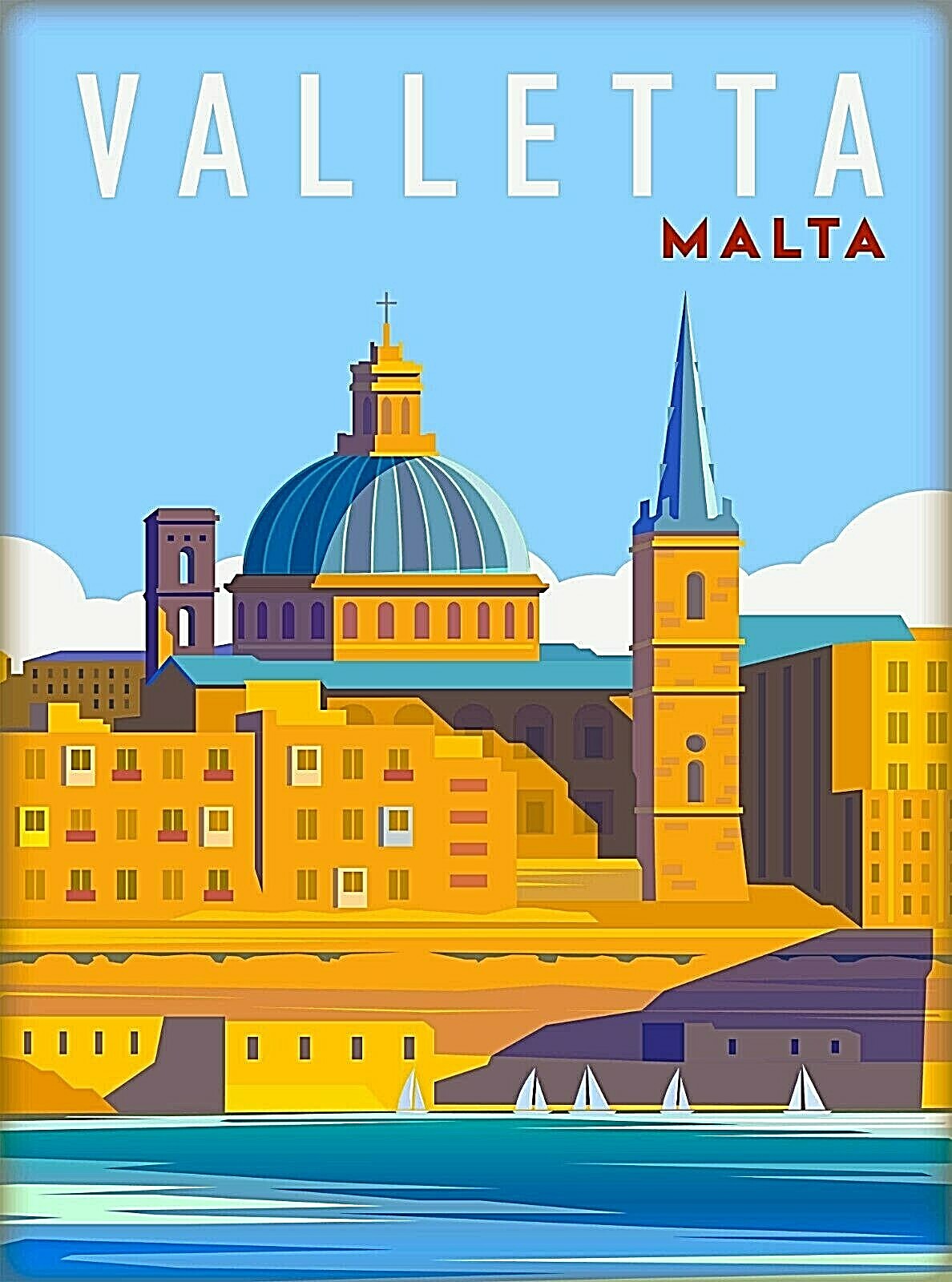 Valletta Malta Maltese Islands Retro Travel Wall Decor Art Deco Poster ...