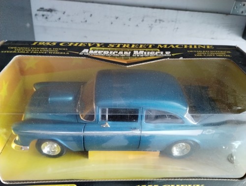 American Muscle Ertl 1955 Chevy Bel Air 1/18 Scale Diecast blue street ...