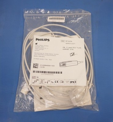 Philips M1669A (989803145071) CBL 3-Lead ECG Trunk, AMI / IEC 2.7m ...