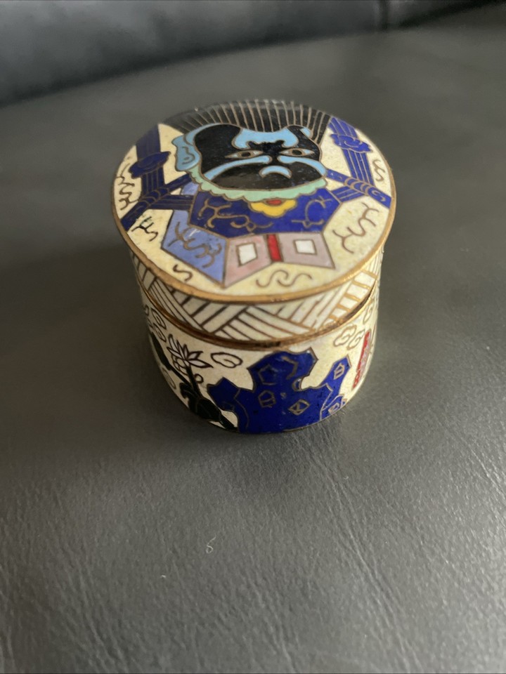 Chinese Opera Mask Enamel on Brass Cloisonne TRINKET BOX Floral ...