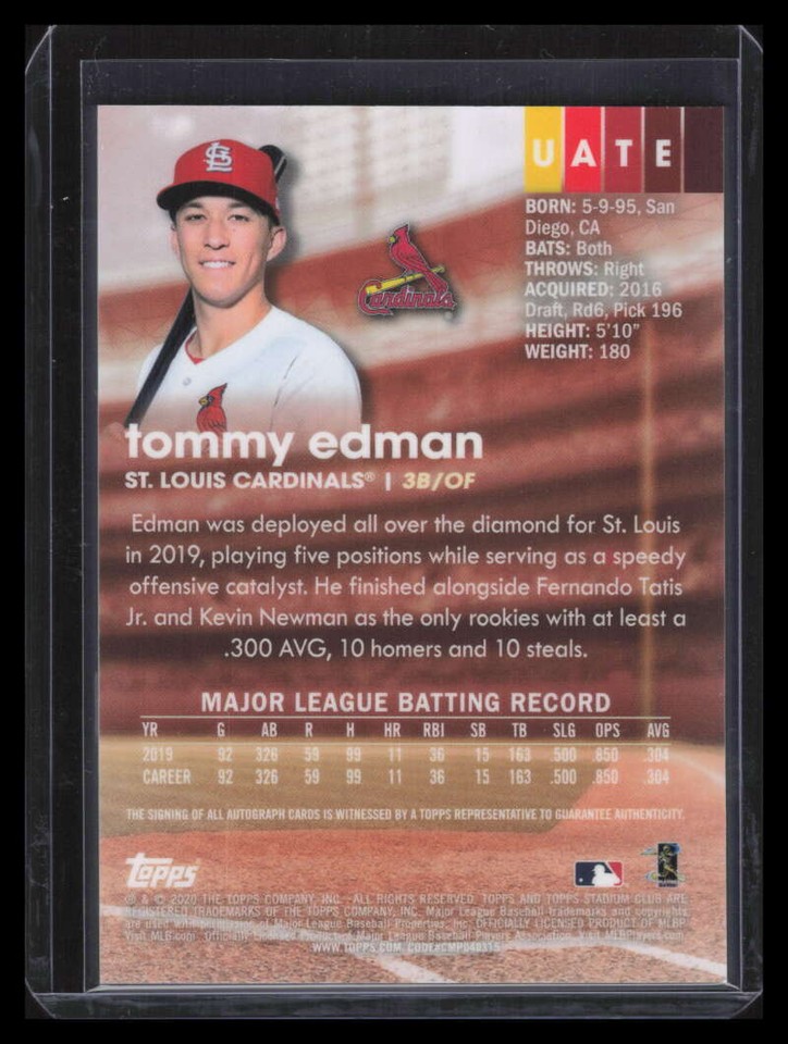 2020 Stadium Club Chrome Autographs UATE Tommy Edman Rookie Auto | eBay