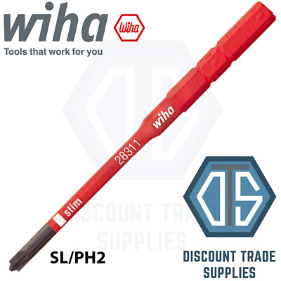 Wiha Phillips SL/PH2 SlimBit Replacement Slim Bit VDE SoftFinish ...