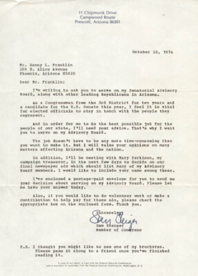 SAM STEIGER - TYPED LETTER SIGNED 10/20/1976 | eBay