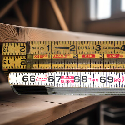 Lot of 3 vintage wood folding measuring rulers Durall X25 Lufkin X46 ...