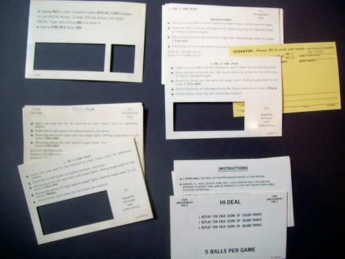 Original Score, Instruction & Registration Cards for 60 Pinball and ...