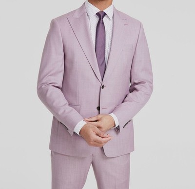 Calvin Klein Mens Pink Slim-Fit Wool-Blend Sharkskin Suit Jacket Size ...