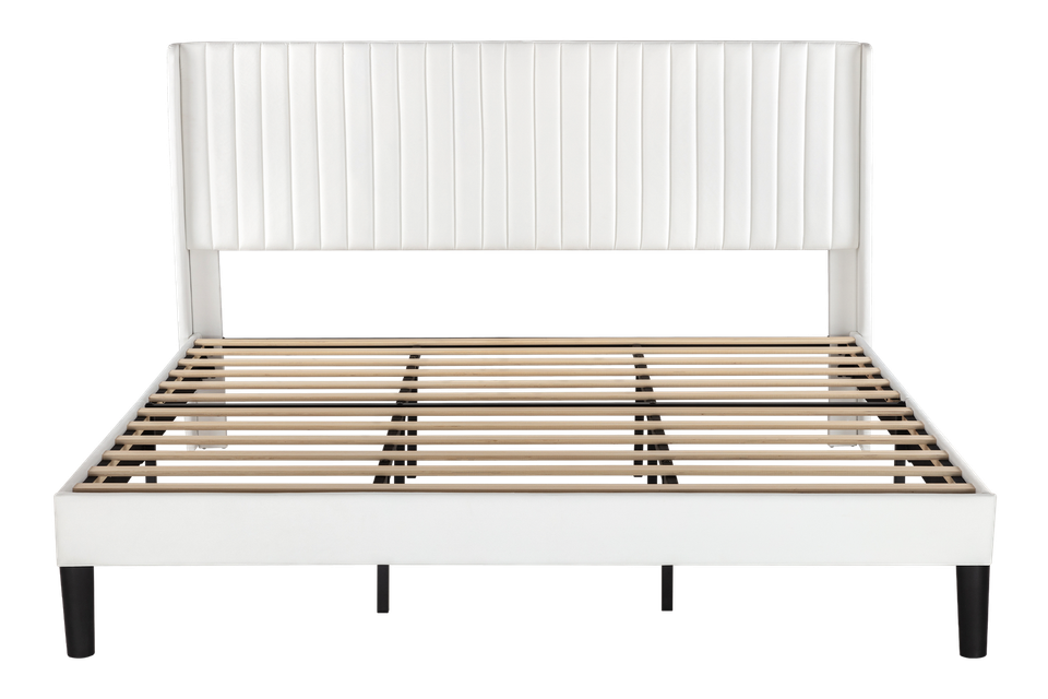 King Size Velvet Bed Frame with Vertical Channel Tufted Wingback ...