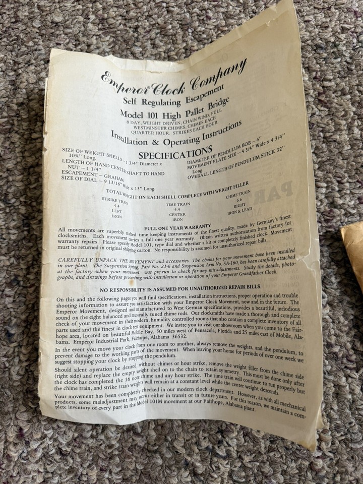 Beautiful Emperor Model 101 Grandfather Clock ~ Handcrafted 1979 ...