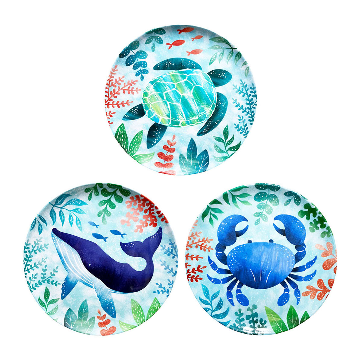 Sea Life Plates Set 4 Melamine 11" Indoor Outdoor Beach Nautical | eBay