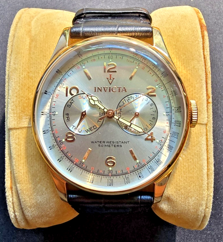 Invicta Day & Date Sub Dials 44mm Gold Tone Case Mens Quartz Watch ...