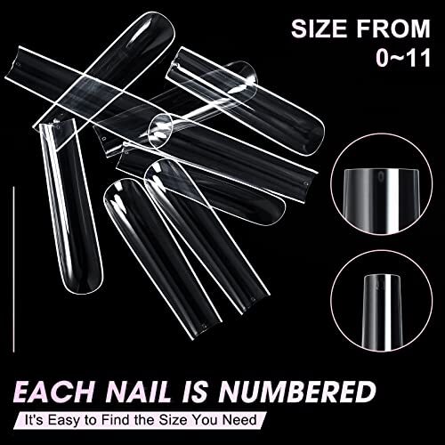Extra Long Square Full Cover Nail Tips 240PCS XXXL Clear Full Cover ...