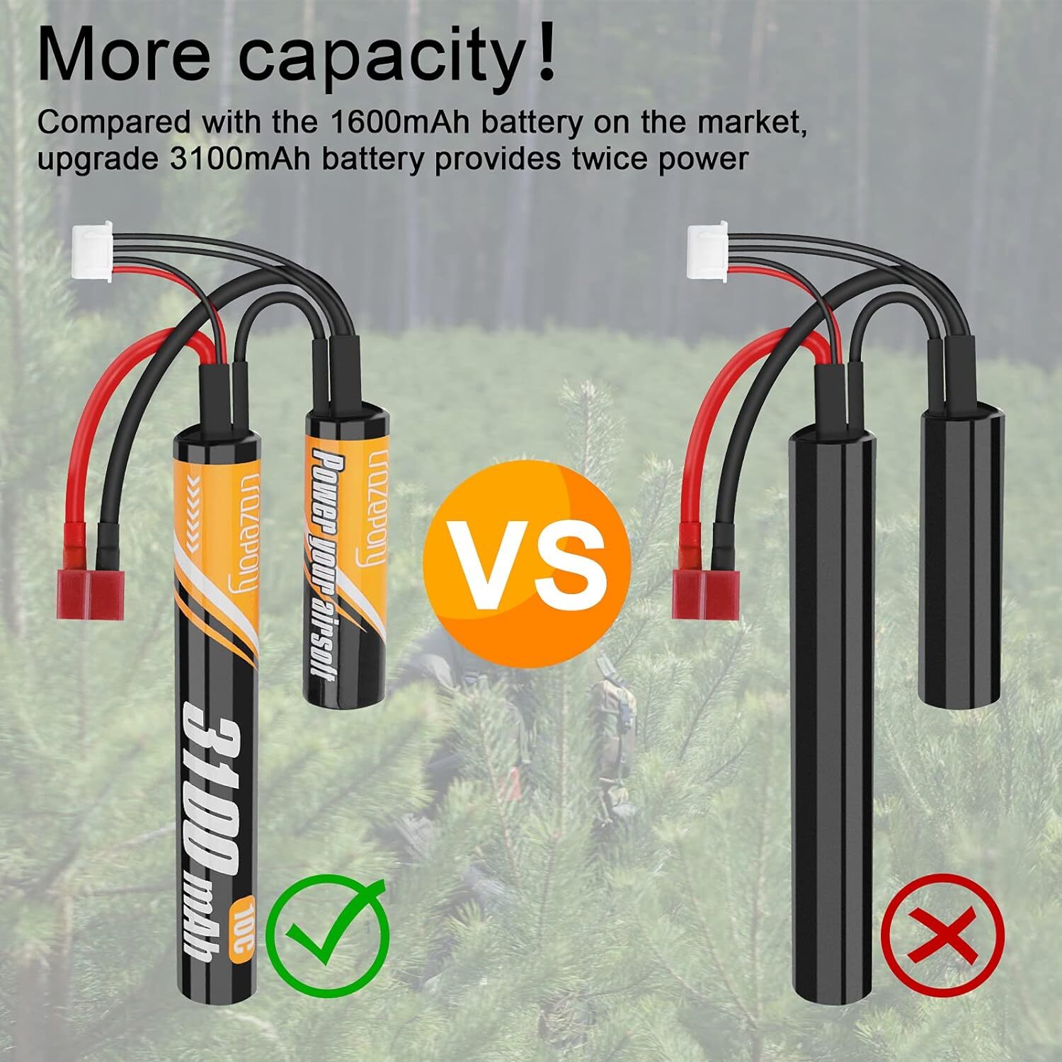 Airsoft Battery 11.1v Nunchuck 3100mAh Tactical Aeg M4 Ak47 Mini Li-ion ...