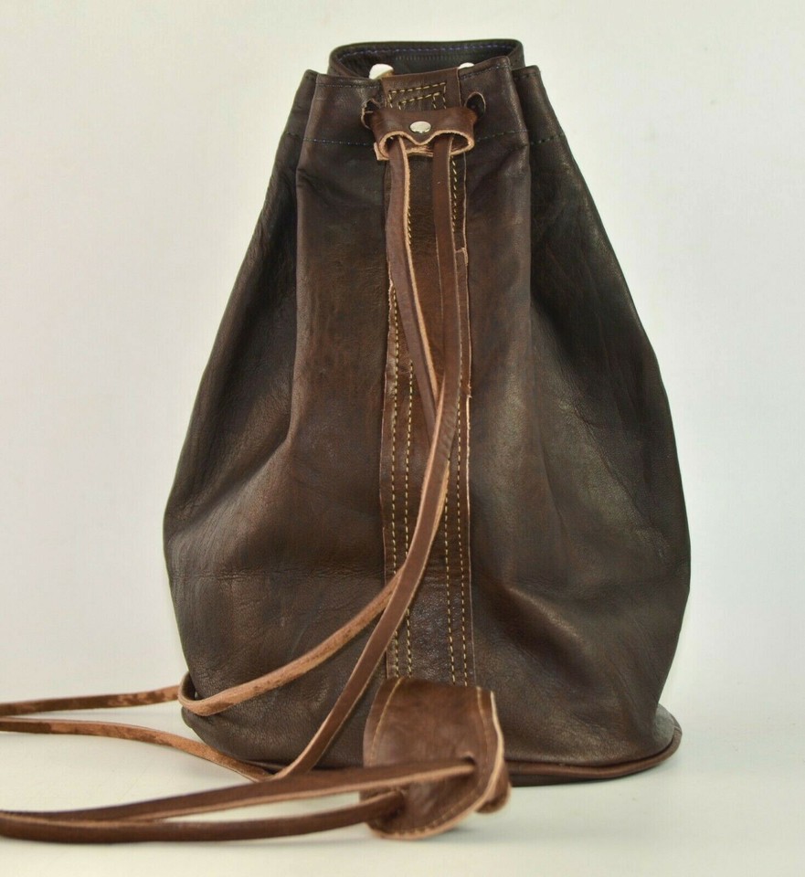 Organic Leather Drawstring Bucket Duffel Bag Backpack Rucksack Moroccan ...