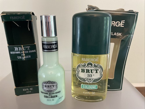 VINTAGE Lot FABERGE BRUT 33 Cologne 4.2 oz + Soothing After Shave 3.5 ...