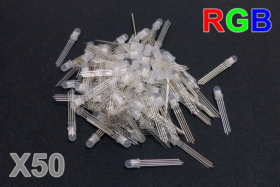 50pcs 5mm RGB 3-Color 4-pin LED with Diffuse Milky White Lens Common ...