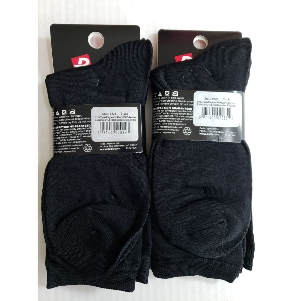 Peds Lightweight Crew Women's Size 5-10 Black 8 Pr | eBay