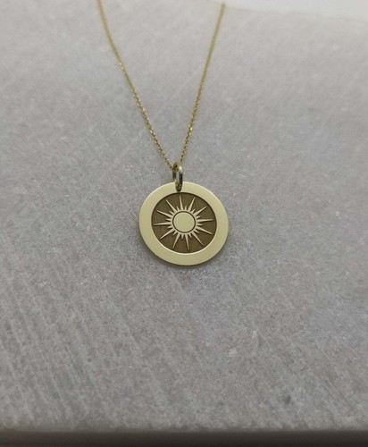 Engraved Sun Coin Pendant 14k Yellow Gold Personalized Jewelry Gift for ...